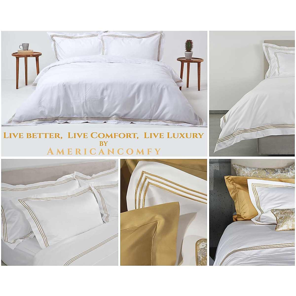 Duvet Cover Set Queen 600 TC Luxury Soft Brushed 3pcs with Elegant 3-Line Embroidery 1Duvet Cover & 2Pillow Sham with Zipper Closure, for All Seasons Taupe Solid by Americancomfy