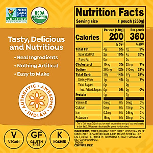 Tasty Bite Organic Turmeric Rice, 8.8 Ounce, Pack of 6, Ready to Eat, Microwavable, Vegetarian, Gluten-Free