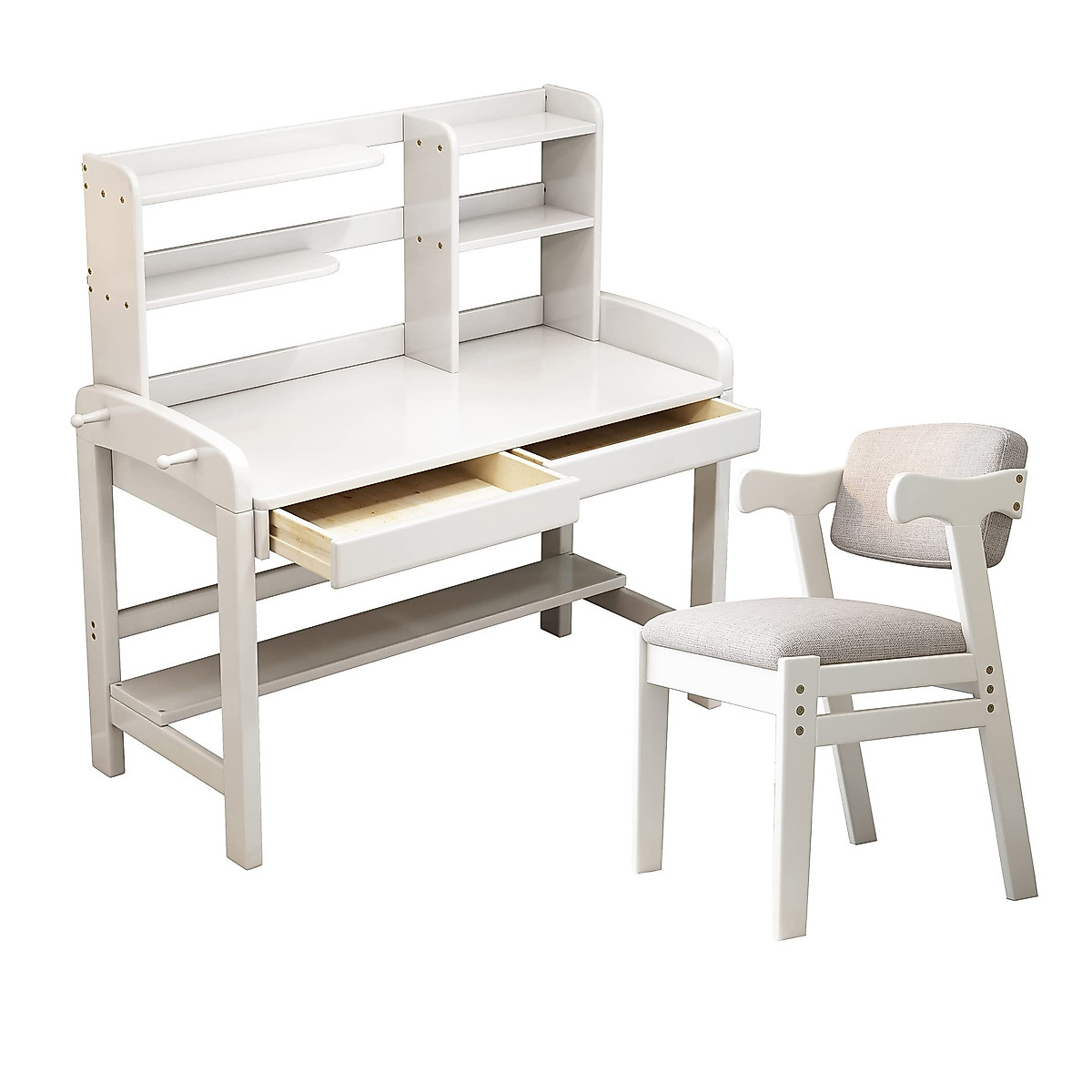 BALANBO Kids Table Kids Desk and Chair Set with Drawer and Bookshelf Wooden Children’s Media Desk Student's Study Computer Workstation and Writing Table (Brown)