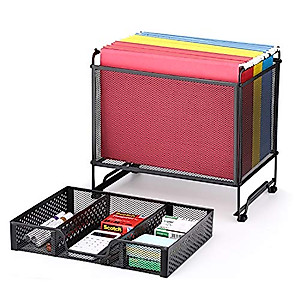 Simple Trending Desk Hanging File Box Storage Bin Organizer with Drawer Organizer for Letter/A4 Office File Folder Holder, Black