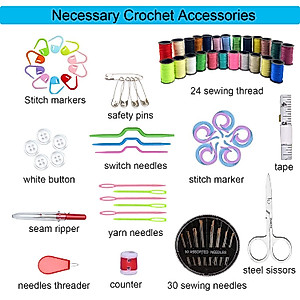 Weabetfu 121PCS Crochet Hooks & Sewing Kit,Aluminum Crochet Hooks & Lace Crochet Hook,Crocheting Hook for Knitting,Complete Crochet Set for Beginner,Traveler-Included Accessories