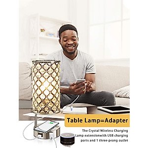 Touch Control Crystal Table Lamp, 3 Way Dimmable Wireless Charging Table Lamp, USB Bedside Light with Crystal Shade, Modern Nightstand Lamps for Bedroom Living Room (Bulb Included) (Silver)