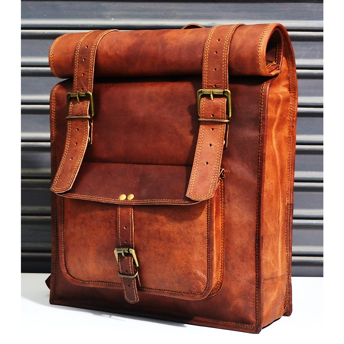 URBAN DEZIRE Men's Leather Vintage Roll On Laptop Backpack Rucksack knapsack college bag