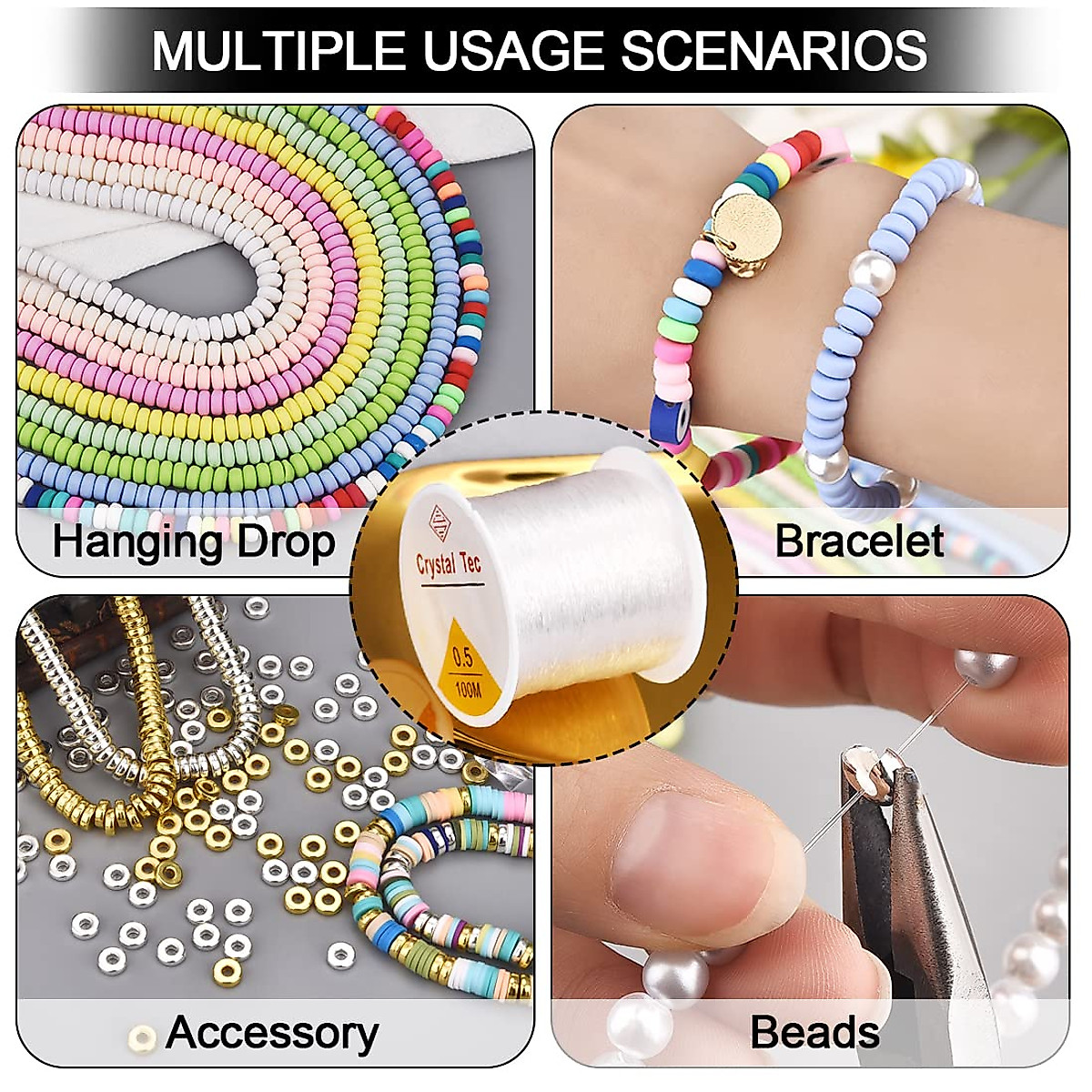 OBSEDE 0.5mm Elastic Cord Beading Threads Stretch String Fibre Crafting Cords for Jewelry Making