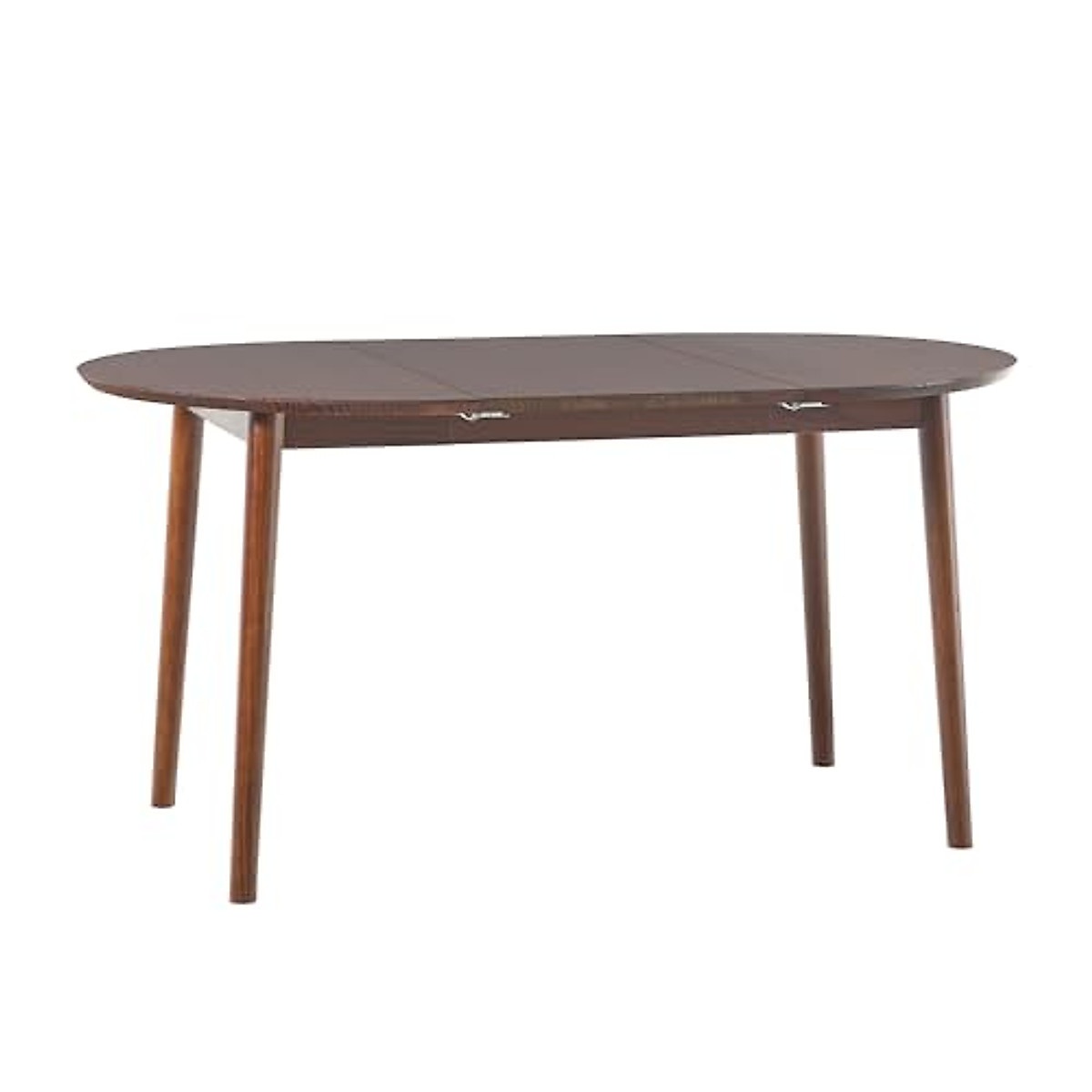 Walker Edison Mid Century Solid Wood Oval Extension Dining Table with Hairpin Legs and Removable Leaf, 60 Inch, Walnut