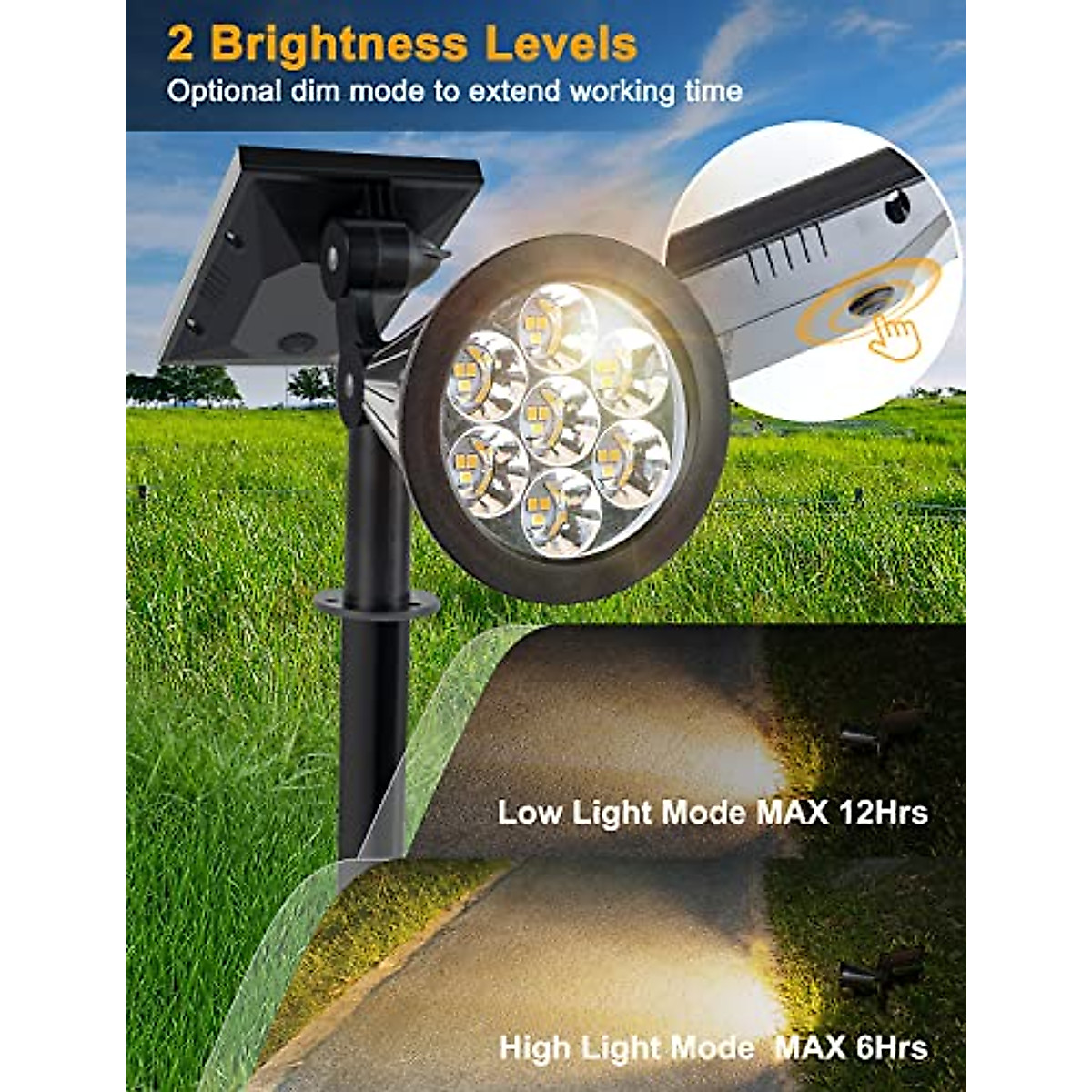 BOHON Solar Outdoor Lights Waterproof Solar Spot Lights Outdoor Spotlight 2-in-1 Wall Lights Auto On/Off Security Night Lights for Landscape Lighting Yard Patio Garden Deck Pathway 2 Pack (Warm White)