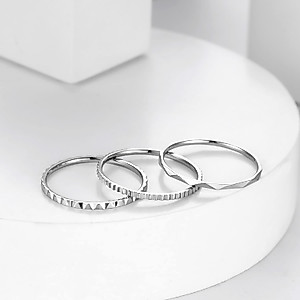 KAZITSAN 1mm 3pc Women Stainless Steel Rings fashion Plain Band Knuckle Stacking Thumb Rings Silver Wedding Band Comfort Fit Size 10