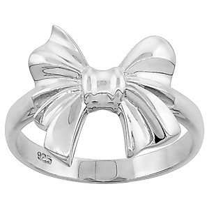 Sterling Silver Bow Ring for Women Hefty Flawless Polished Finish 3/4 inch size 9