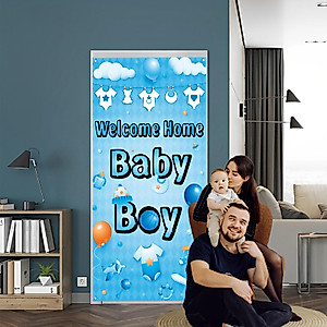 Labakita Welcome Home Baby Boy Door Banner, It’s a Boy Welcome Baby Boy Banner, Baby Shower Decorations for Boys, Gender Reveal Baby Shower Door Sign Party Decoration Inside Outside