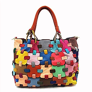 Segater Multicolor Hobo Shoulder Bag Genuine Leather Random Colorful Square Splicing Handbag Large Tote Satchels Crossbody Purses