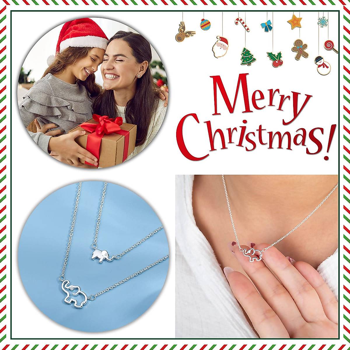 Ascona Mother Daughter Necklace Set for 2, Silver Mom Daughter Elephant Matching Pendant Chain, Mommy and Me Jewelry Mother's Day Christmas Gifts Valentines Day Gifts for Her