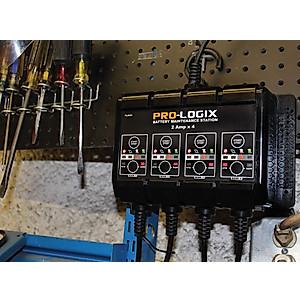 Clore Automotive PL4020, Pro-Logix 4-Bank, 8-Amp (2-Amp Per Bank) Fully Automatic Smart Charger, 12V Battery Charger, Battery Maintainer, Desulfator with Temperature Compensation, Black