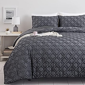 HOMBYS Boho Comforter Set California King Size, 108x98 Tufted Jacquard Geometry Bedding Comforter for King Bed, Shabby Chic Bed Sets with 2 Matching Pillow Cases,Grey