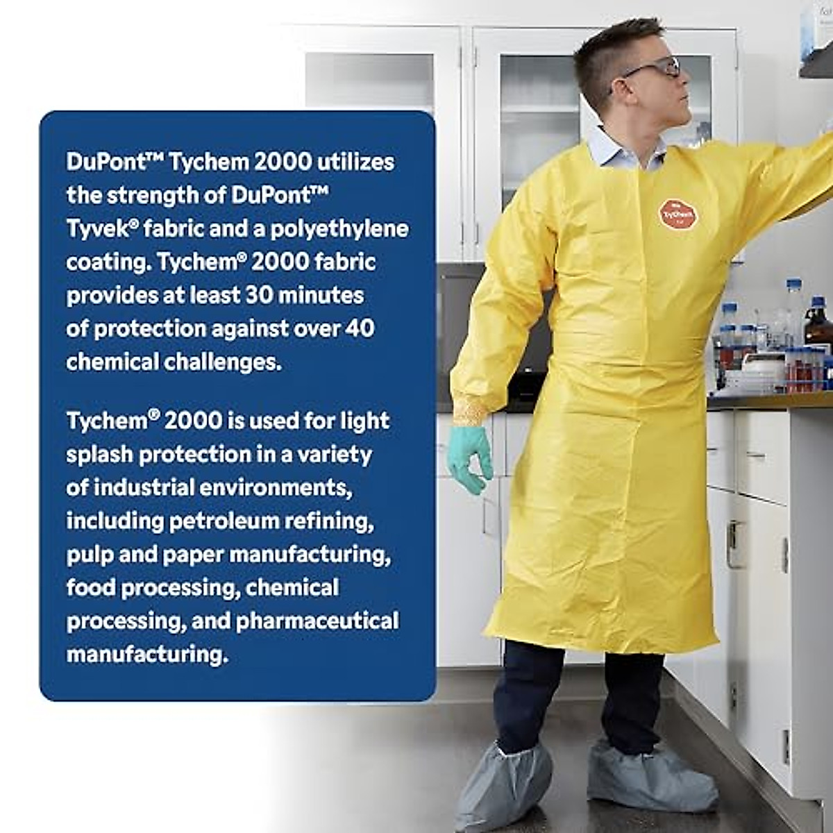 DuPont Tychem 2000 QC127S Disposable Chemical Resistant Coverall with Hood, Elastic Cuff and Serged Seams, Yellow, X-Large (Pack of 12)
