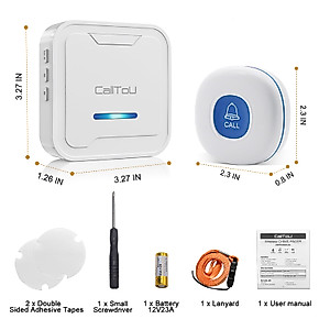 CallToU Caregiver Pager Call Button System 500FT, Nurse Alert System Call Bell for Home/Elderly/Patients/Disabled with 2 Plug-in Receivers 2 SOS Waterproof Transmitters/Buttons
