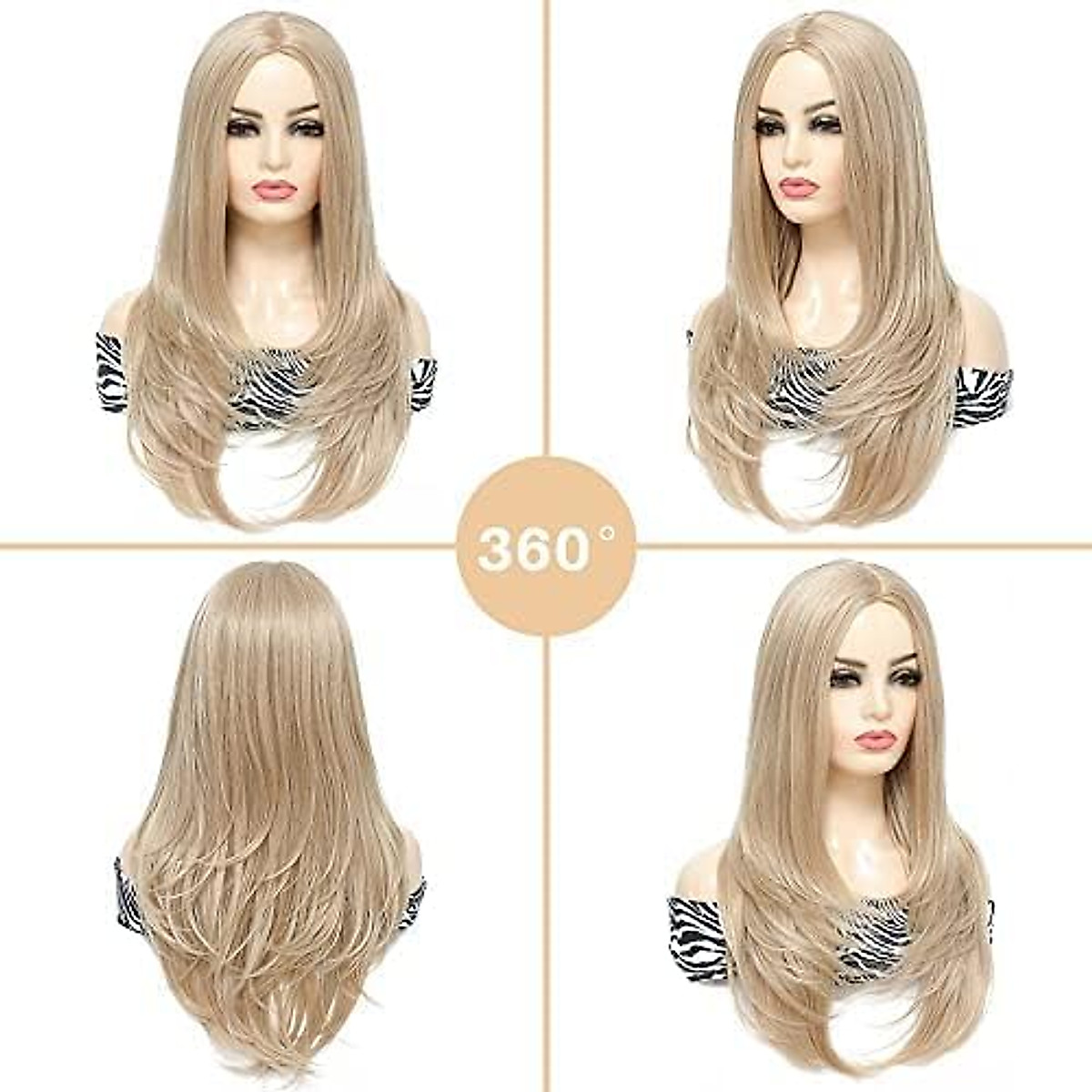 COSYMAY Blonde Wig for Women Long Synthetic Wig with Wavy Ends 22'' Natural Wave Cosplay Wig Glueless Heat Resistant Costume Wig Daily Wear Middle Part Full Wig