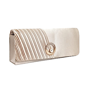 Reberomantic Women Satin Evening Bag Pearl Clutch Purses for Wedding Party Formal Crossbody Bag (Beige)