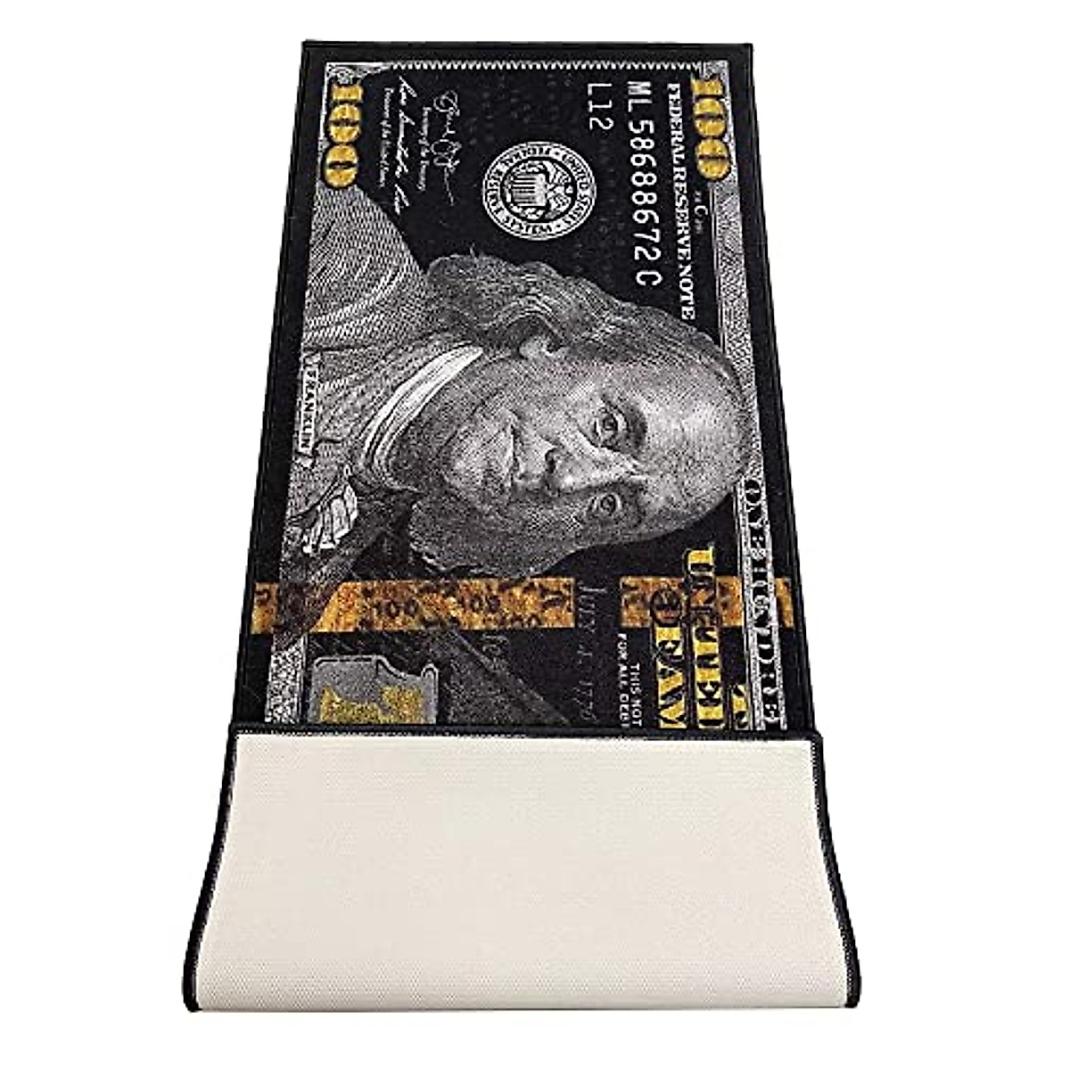 HUAHOO Black Money Rugs 100 Dollar Bill Area Rug Door Mat Runner for Living Room Bedroom Indoor Outdoor Rug 22" x 53"