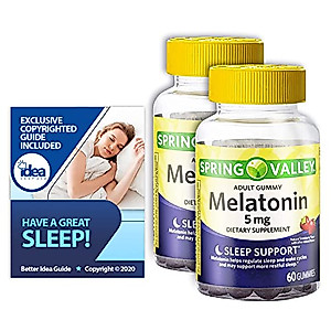 Melatonin Adult Gummies, Sleep Support by Spring Valley, 5 mg, 60 Ct (2 Pack) Bundle with Exclusive "Have a Great Sleep" - Better Idea Guide (3 Items)