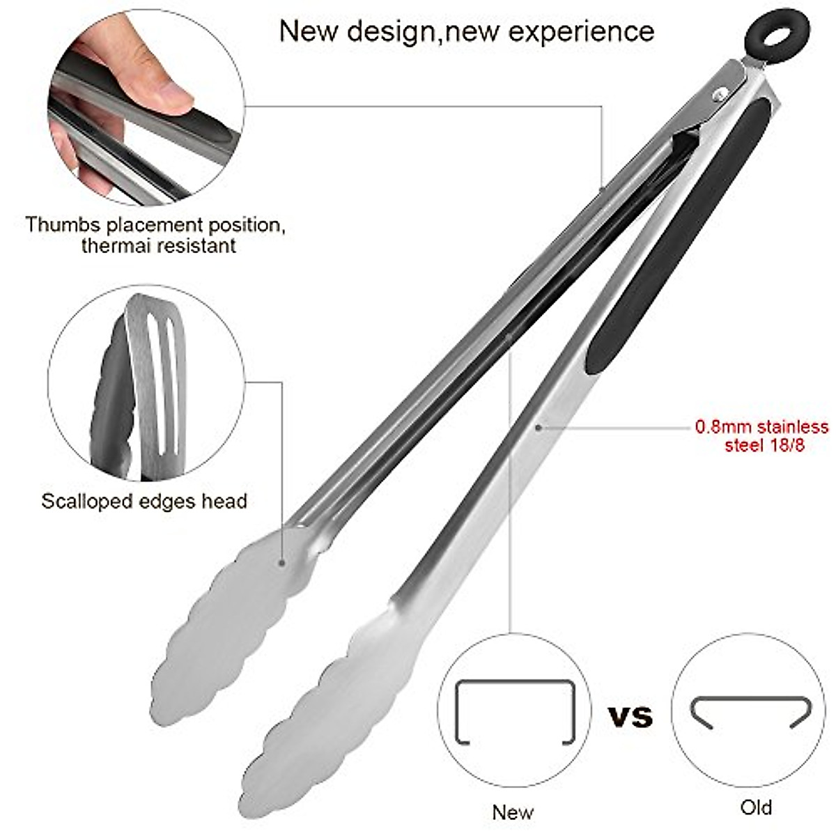 Kitchen Tongs, Joinkitch Stainless Steel Cooking Tongs Set 2 pack (12-inch.9-inch) With Heat Resistant Handle For Kitchen Outdoor Barbeque Salad Fish Thick Steak