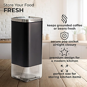 Kaffe Glass Storage Container. Coffee Canister - BPA Free Stainless Steel with Airtight Lid (16oz)