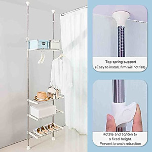 DAHOOMII Over The Washer and Dryer Storage Shelf Laundry Room Shelves Storage Laundry Organizer 4 Tie Adjustable Height Over Toilet with Hanging Rod and Side Hooks for Laundry Room, Bathroom White