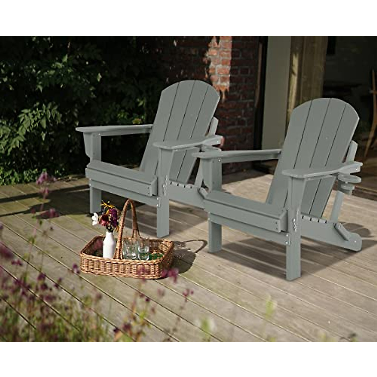 ABCPATIO Folding Adirondack Chair Outdoor Weather Resistant Patio Chair with Cup Holder, Seat Width 20", Dark Gray