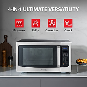 TOSHIBA 4-in-1 ML-EC42P(SS) Countertop Microwave Oven, Smart Sensor, Convection, Air Fryer Combo, Mute Function, Position Memory 13.6" Turntable, 1.5 Cu Ft, 1000W, Silver
