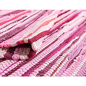 Unique Loom Chindi Cotton Collection Hand Woven Natural Fibers Area Rug_CCH002, 4 ft x 6 ft, Pink/Ivory