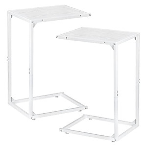 C Shaped End Table Set of 2, Snack Side Table, C Tables for Couch, Couch Tables That Slide Under, for Living Room, Bedroom, White