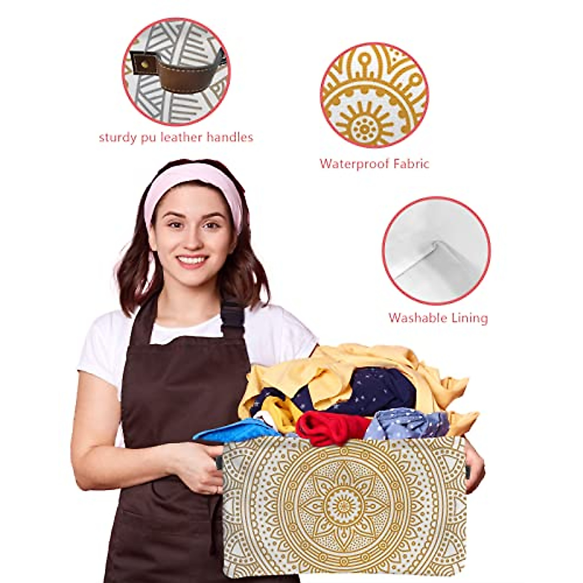 Cube Storage Bins Cloth Towel Organizer Bohemian Mandala Flower Print Ombre Design Orange Gray Fabric Collapsible Storage Baskets with Handles for Home Office Closet Shelves Toy Nursery 1 Pack