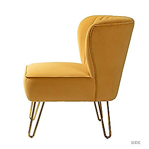 TINA'S HOME Modern Velvet Upholstered Accent Chair Set of 2,Velvet Fabric Tufted Back Single Sofa,Velvet Comfy Fabric Golden Metal Legs Armless Side Chair for Living Room Vanity Chair(Mustard)