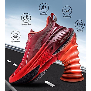 ONEMIX Breathable Men's Max Cushioned Walking Shoes with Arch Support for Plantar Fasciitis Flat Foot Pain Relief Air Lightweight Jogging Running Sneakers Shoes Non Slip Thick Sole,Red,Size 9.5