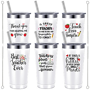 Sumind 6 Pcs Teacher Appreciation Gifts Teacher Tumbler Graduation Gifts with Lid and Straw 20oz Stainless Steel Insulated Mug Thank You Teacher Gifts for Women(White)
