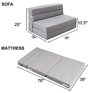 ANONER Folding Sleeper Chair Sofa Bed Lazy Couch with Pillow, Twin Size, Light Gray