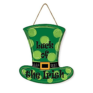 Whaline St. Patrick's Day Wooden Hanging Sign Leprechaun Hat Irish Door Decoration Green St. Patrick's Day Hat Welcome Sign for Irish Holiday Home Indoor Outdoor Farmhouse Window