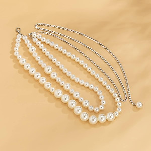 Chargances Women's Pearl Waist Chain Multilayer Adjustable Waist Chain Charm Belly Body Chain for Women and Girls