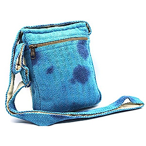 Himalaya Handmade Unique design Mushroom Embroidery Hemp Hobo Passport crossbody bag Festival Travel 100% Himalaya FAIR TRADE MADE Handmade with Love., Blue