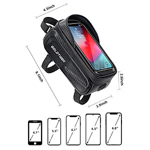 GoldTiger Bike Accessories EVA Hard Shell Bike Frame Bag - Waterproof Mountain Bike Front Top Tube Bag for Phones up to 6.8" with Rain Cover (Top Tube Bag)