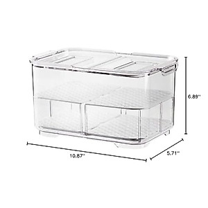 SANNO Refrigerator Food Storage Containers Stay Fresh,Food Storage Container Bin Stackable Refrigerator Freezer Organizer Fresh Keeper Drawers with Vented Lids and Removable Drain Tray