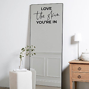 Vinyl Wall Art Decal - Love The Skin You're In - 12.5" x 20" - Trendy Inspiring Selfcare Positive Vibes Quote Sticker For Bedroom Closet Bathroom Boutique Beauty Saloon Spa Wellness Center Decor (Black)