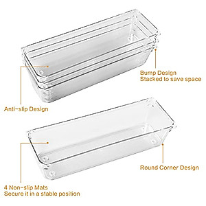 Modern-Depo 16 PCS Plastic Drawer Organizer Storage Bins Clear Drawer Dividers Trays for Makeup, Jewelry, Kitchen Untensils, Gadgets, Office, 5 Sizes