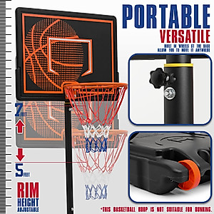 MoNiBloom Basketball Hoop Portable Height Adjustable Basketball Hoop Stand, 29" Backboard Basketball Goals Indoor Outdoor Garage, 5 to 7 Ft Adjustable Height Basketball Hoop for Youth Use, Black