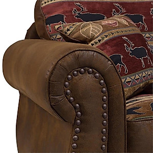 Hawthorne Collections 20.5" Farmhouse Leather Wildlife Pattern Sofa in Brown