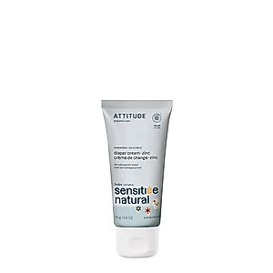 ATTITUDE Diaper Cream with Zinc & Oatmeal for Baby with Sensitive Skin, Plant and Mineral Based, Dermatologically Tested, Vegan, Unscented, 2.6 Oz
