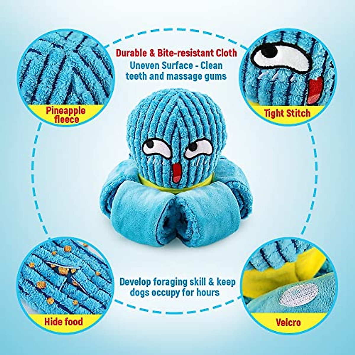 TOTARK Snuffle Octopus Dog Toys for Large Dogs, Snuffle Toys Treat Puzzle Games for Dogs Mental Stimulation Enrichment Toys, Squeaky Interactive Crinkle Dog Toys for Boredom Foraging Training