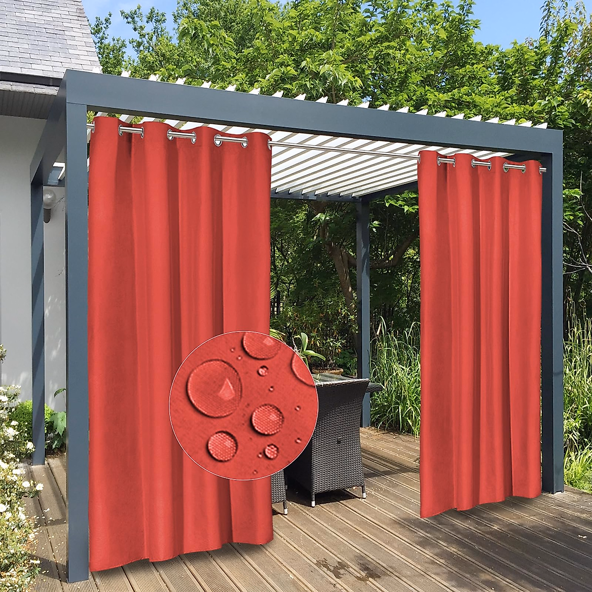Easy-Going 100% Waterproof Outdoor Curtains Windproof Weatherproof Porch Curtains, Premium Thick Outdoor Privacy Grommet Top Panels for Patio, Gazebo and Pergola, 2 Panels, 54x96 inch, Red