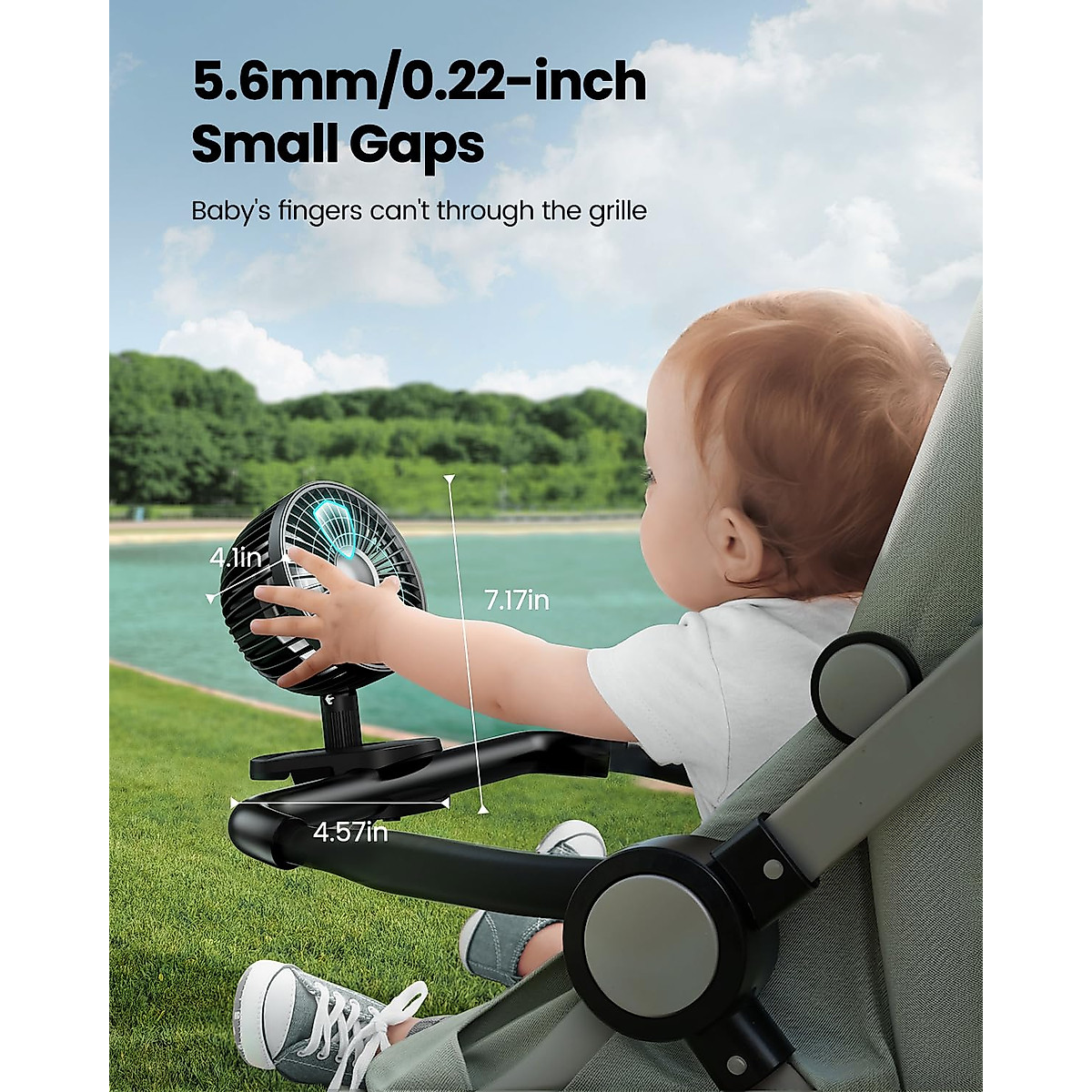 Gaiatop Clip on Fan Battery Operated, 4000mAh Auto Oscillating Portable USB Fan with Light & Hook, 4 Speed Personal Mini Desk Fan Rechargeable Table Fan for Home Office Stroller Black