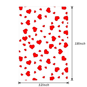 Kolewo4ever 40pcs Heart Cellophane Basket Bags Set 20pcs Heart Cellophane Wrap Clear Basket Bags With 20pcs Red Pull Bows for Valentine, Weddings, Bridal or Baby Showers (12x18inches)