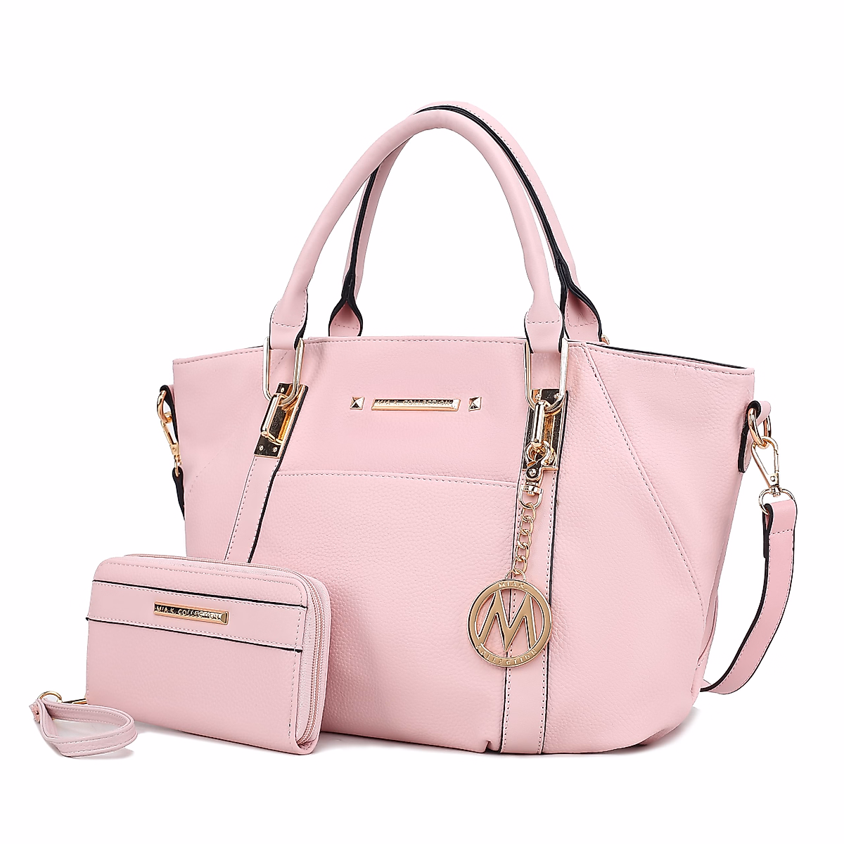 MKF Collection Tote Bag With Wallet for Women, Vegan Leather Shoulder Bag Purse Set Top Handle Handbag 2 Pieces Pink By Mia K